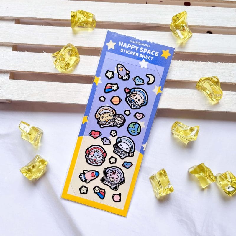 Mochi Buddies Happy Space Waterproof Sticker Sheet - Mochi Buddies